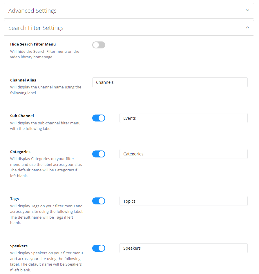 Modify Search Filter menu and labels – Support